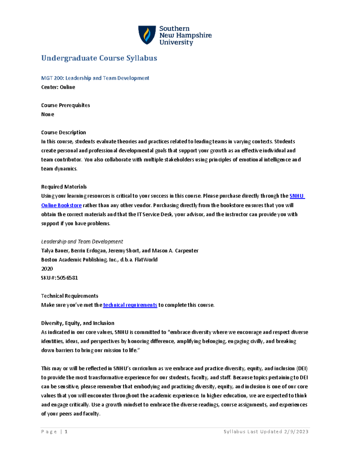 MGT 200 Syllabus - Undergraduate Course Syllabus MGT 200: Leadership ...