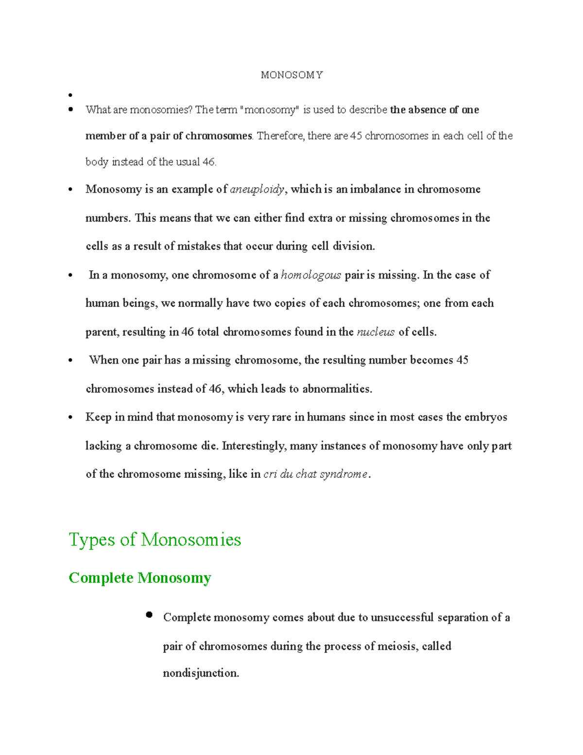 MONOSOMY. TYPES OF MONOSOMY, EXAMPLE OF MONOSOMY - MONOSOMY What are ...
