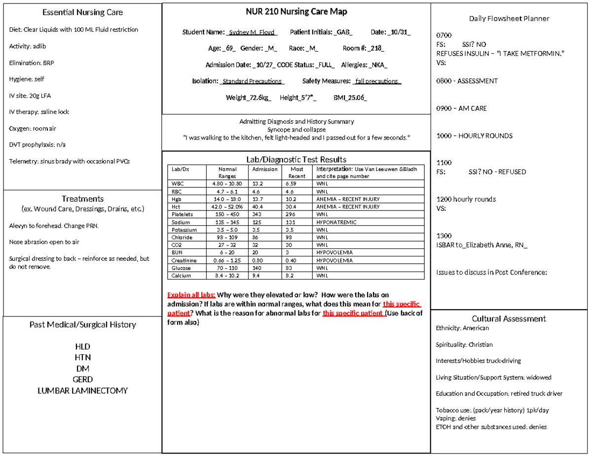 210 - GAB - Syncope Study Notes - 1 Lab/Diagnostic Test Results ...