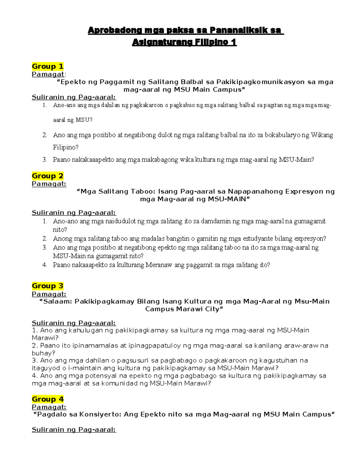 Xx1-Pananaliksik-Approved - Aprobadong mga paksa sa Pananaliksik sa ...