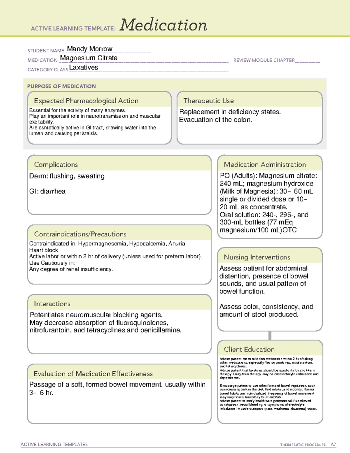 Magnesium citrate - ATI - ACTIVE LEARNING TEMPLATES TherapeuTic ...