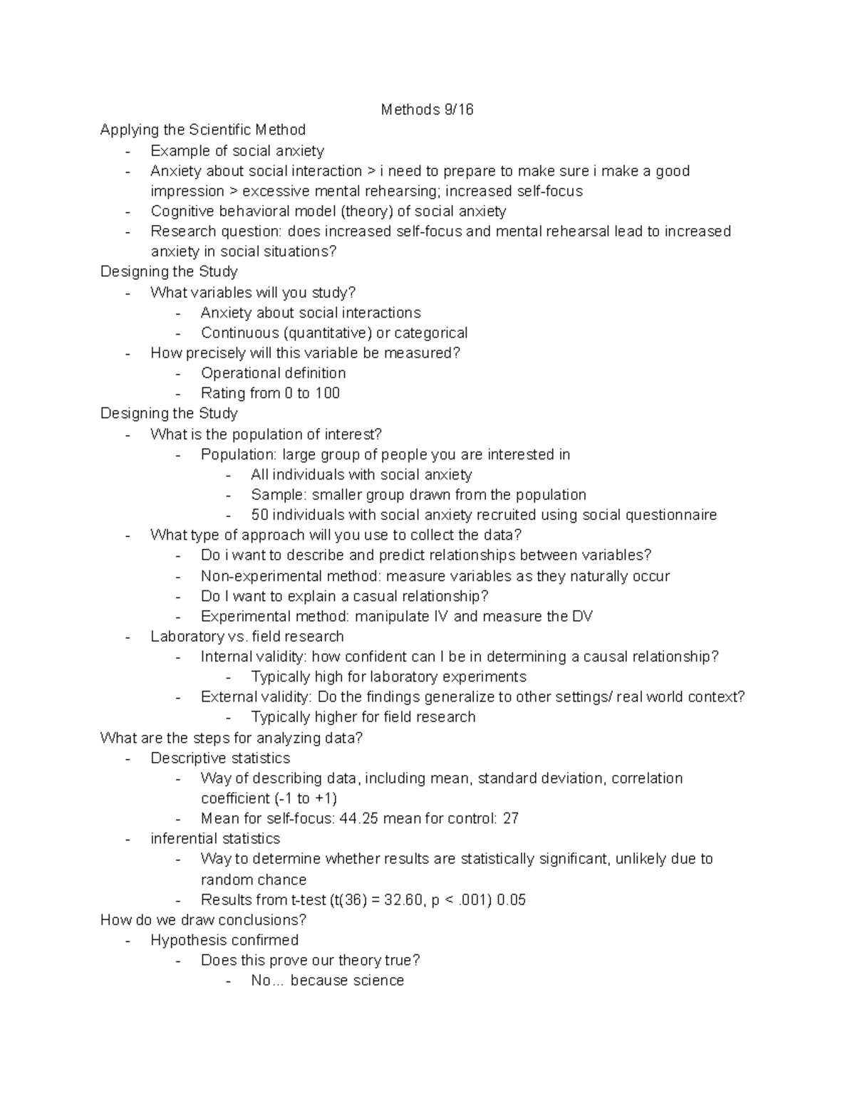 Methods 9 16 - Lecture notes for Psych 330 with Professor Best ...