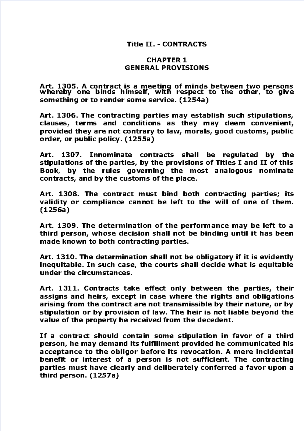 Law of Obligations and Contracts - Title II. - CONTRACTS CHAPTER 1 ...