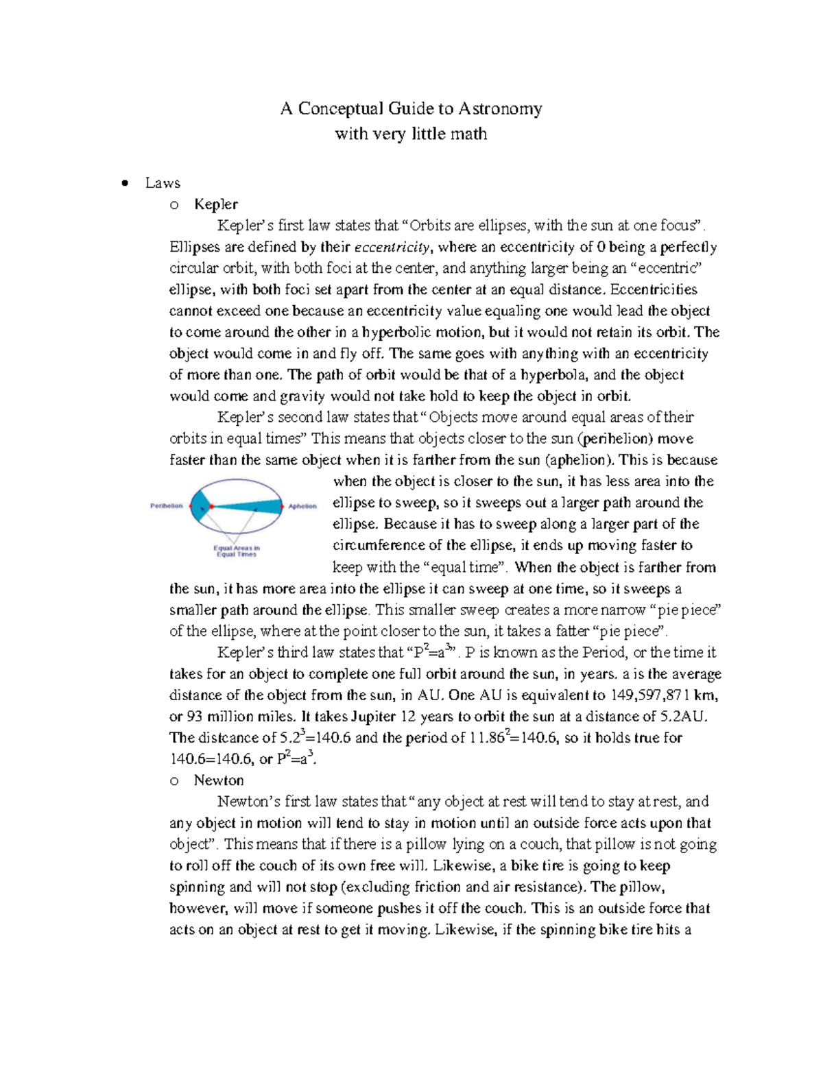 Astronomy - A Conceptual Guide to Astronomy with very little math Laws ...