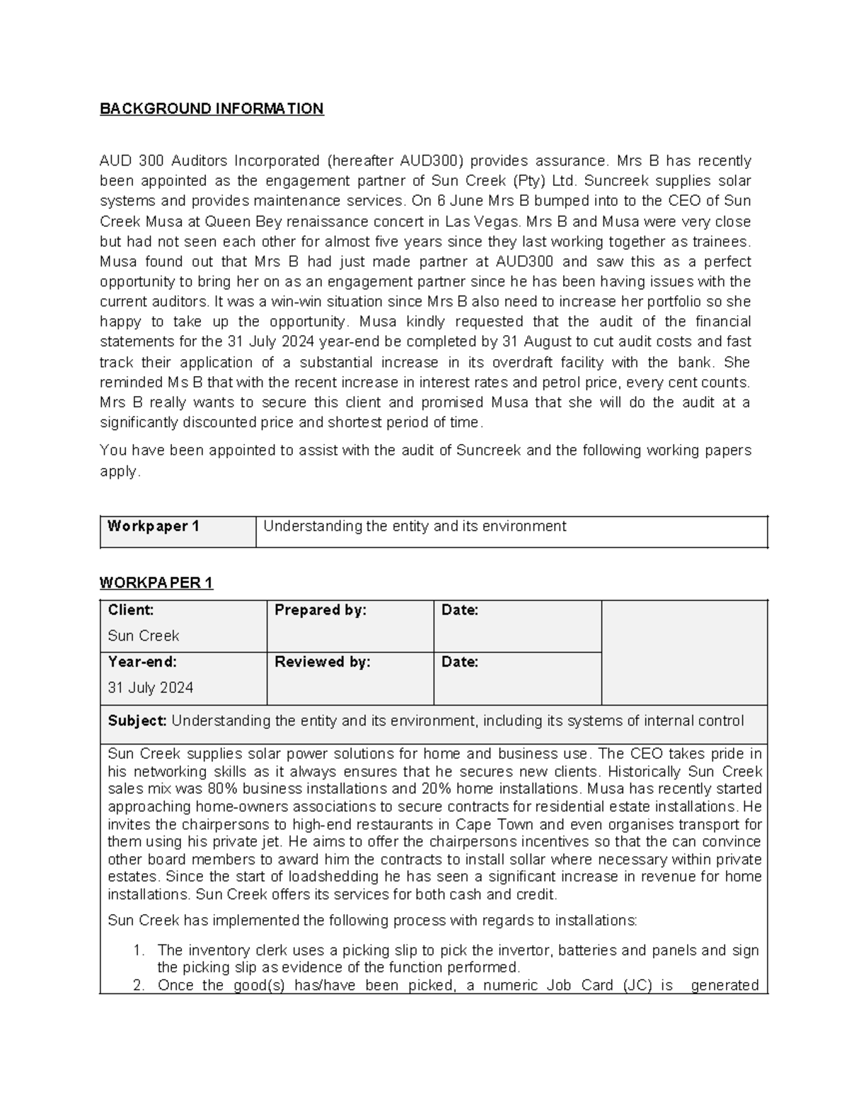 Payroll - Practical Class Question - BACKGROUND INFORMATION AUD 300 ...