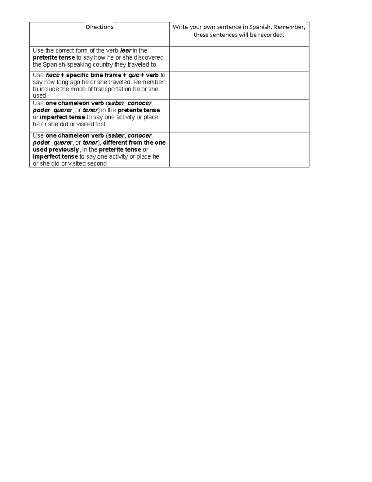 05 09 01 template - Spanish 2 unit 5 lesson 9 course work. - Directions ...