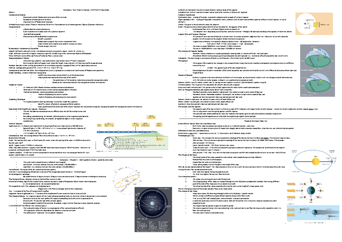 Astro Midterm Cheatsheet - Astronomy: Our Place in Cosmos: MIDTERM ...
