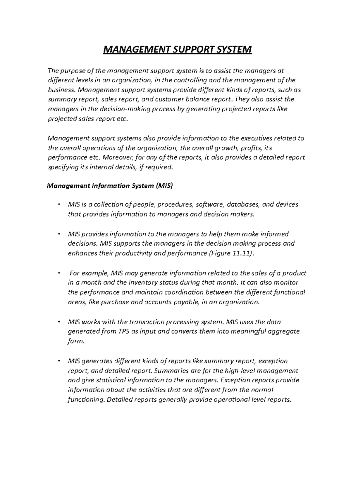 Management Support System - MANAGEMENT SUPPORT SYSTEM The purpose of ...