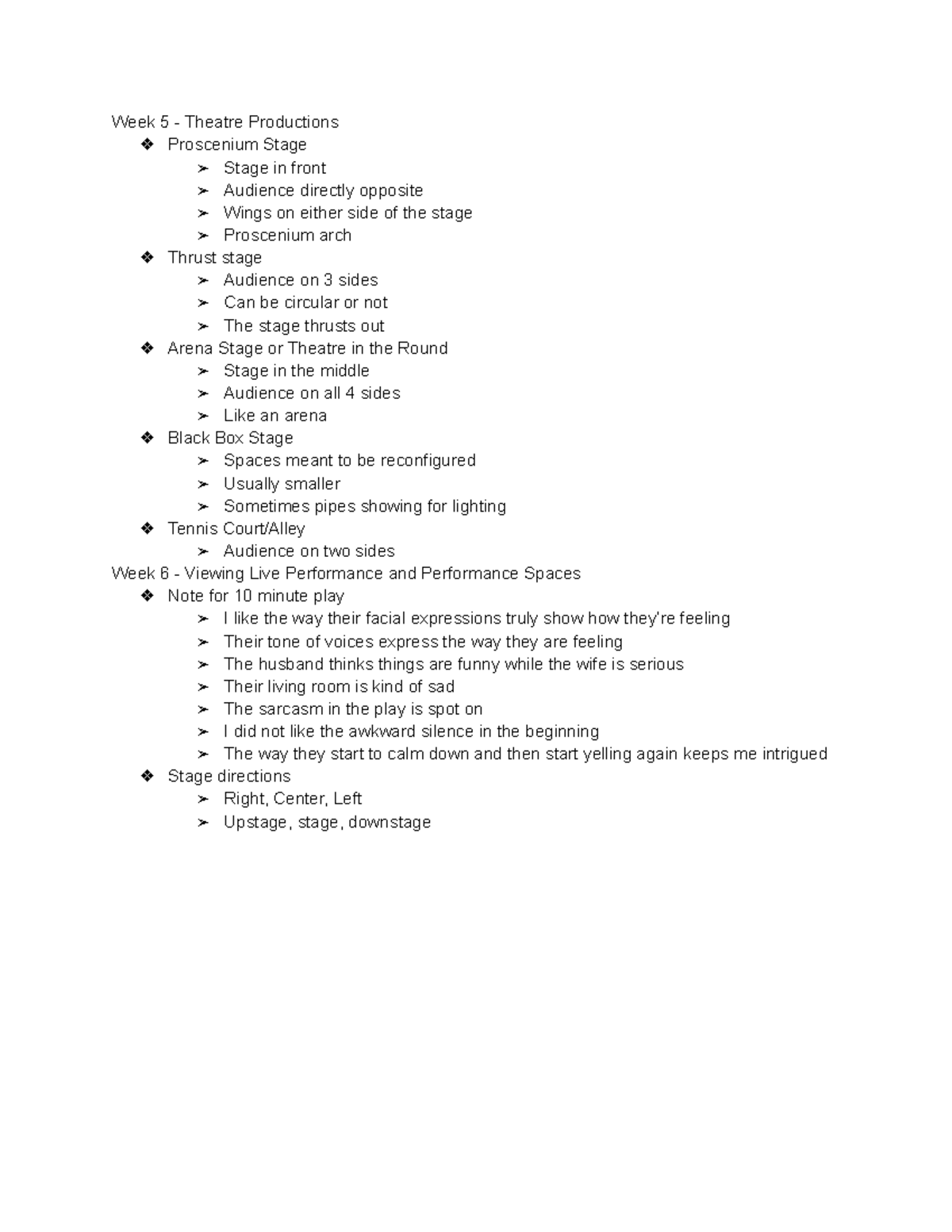 Stage Production Notes - Week 5 - Theatre Productions Proscenium Stage ...