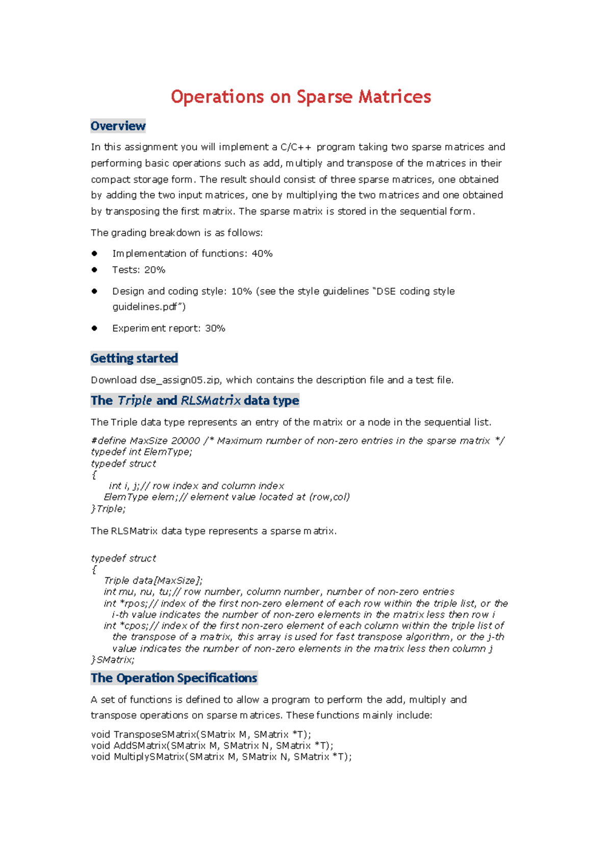 Dse assign 05 - dasdasas đá asd - Operations on Sparse Matrices ...