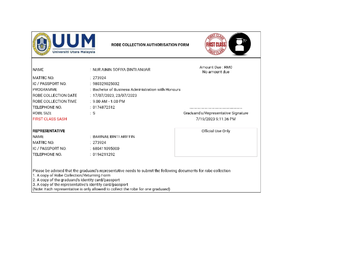 Robe Collection Returning Form (1) - Applied Art and Design - Studocu