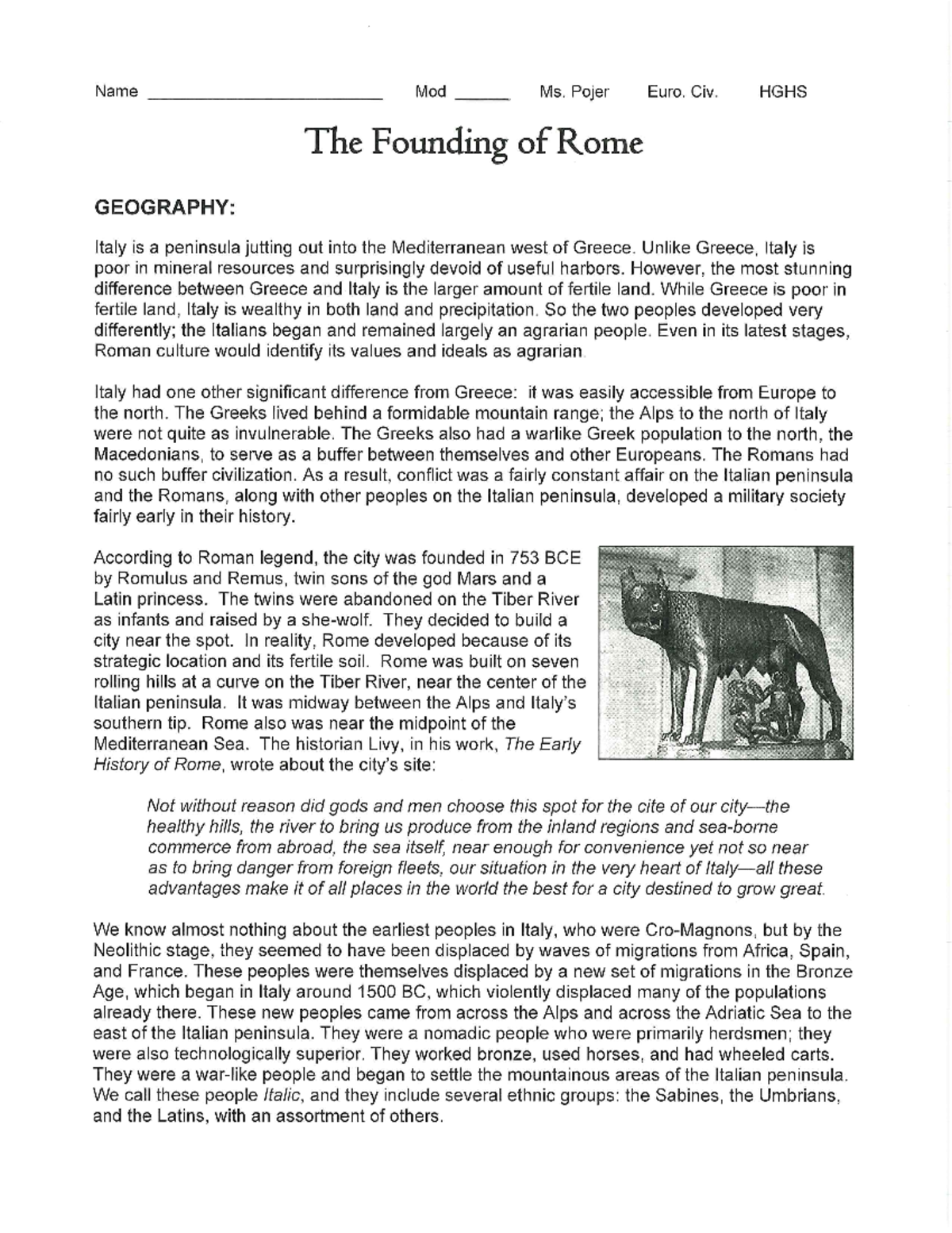 1 The founding of Rome - fsafsafas - BIO 344 - Studocu