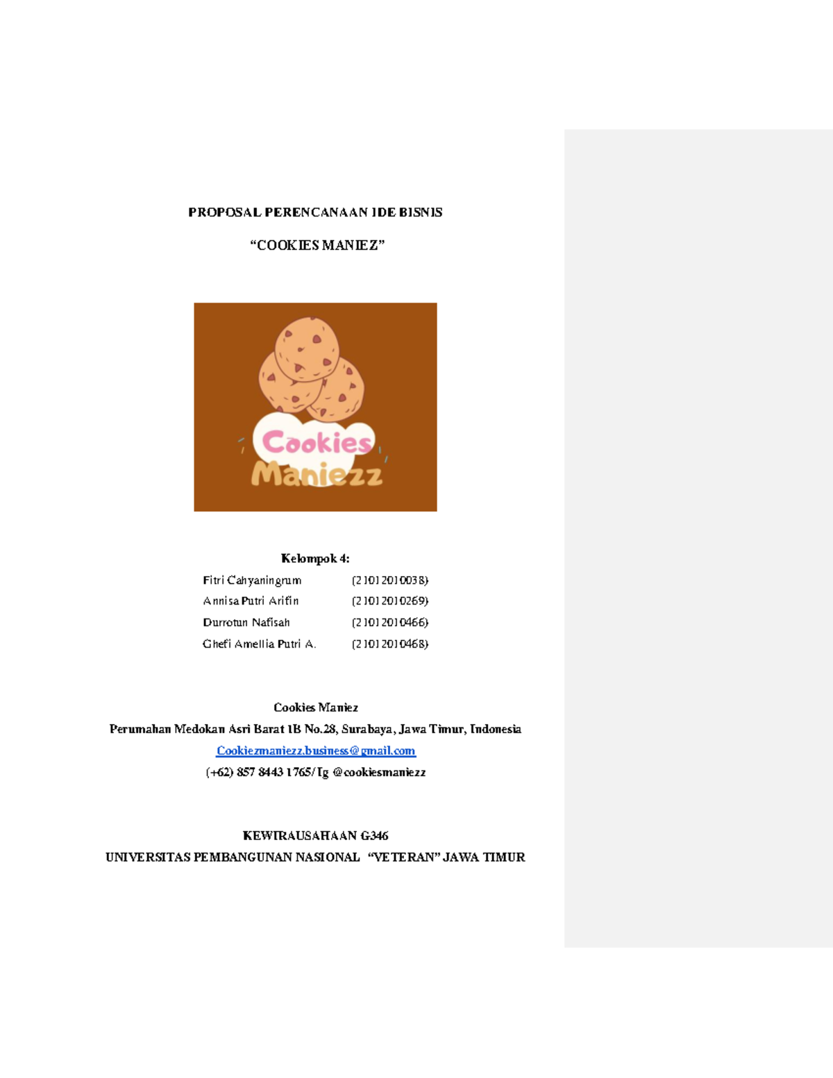 Proposal Perencanaan IDE Bisnis - PROPOSAL PERENCANAAN IDE BISNIS ...