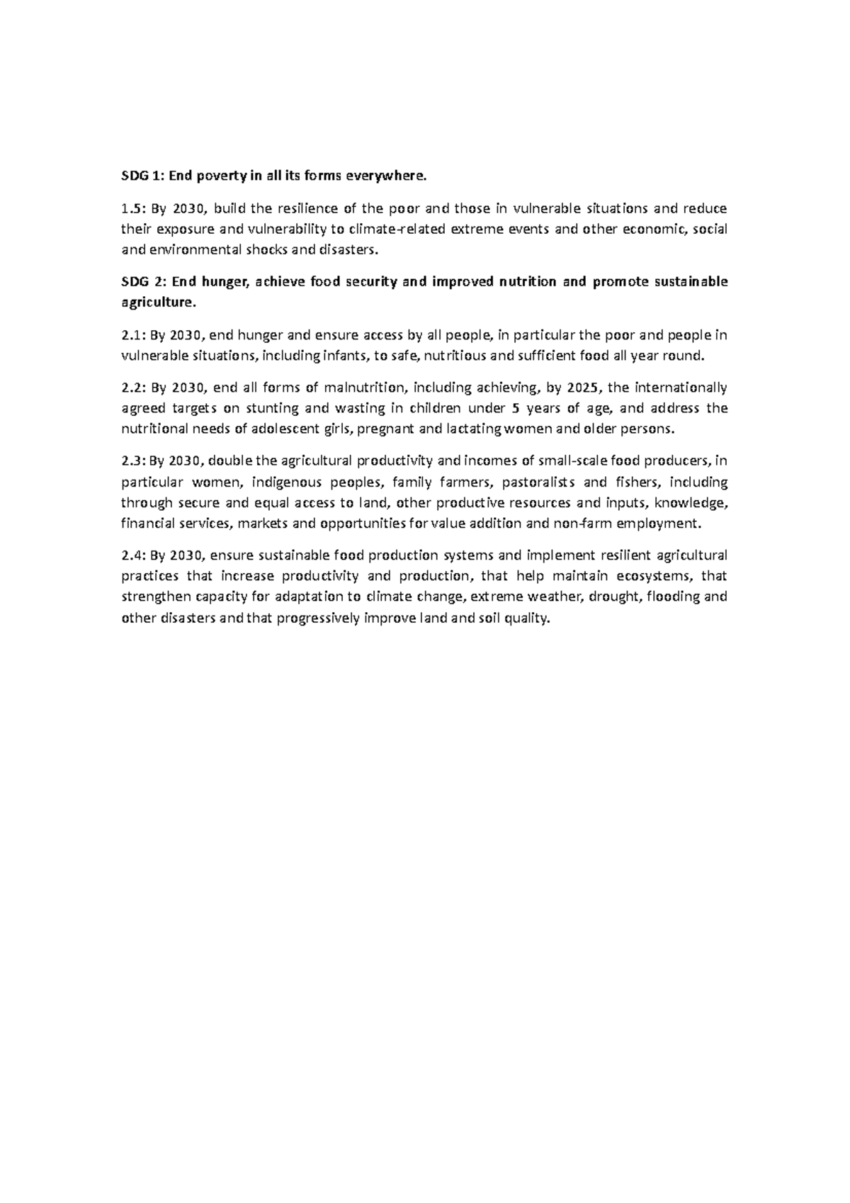 SDG 1 - notes - SDG 1: End poverty in all its forms everywhere. 1: By ...