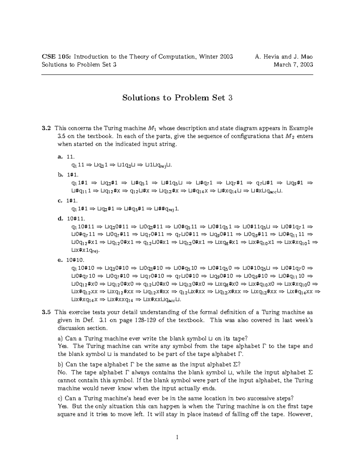 Hw3sol - ..... - CSE 105:Introduction to the Theory of Computation, Winter 2003 A. Hevia and J ...
