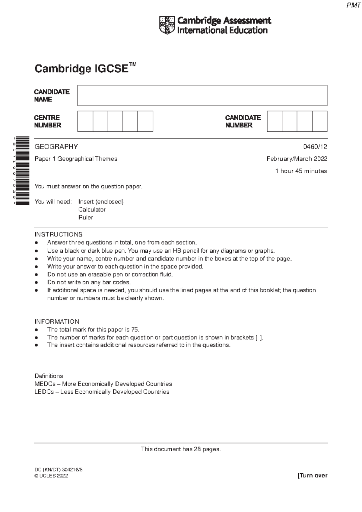 March 2022 (v2) QP - Paper 1 CAIE Geography Igcse - This document has ...