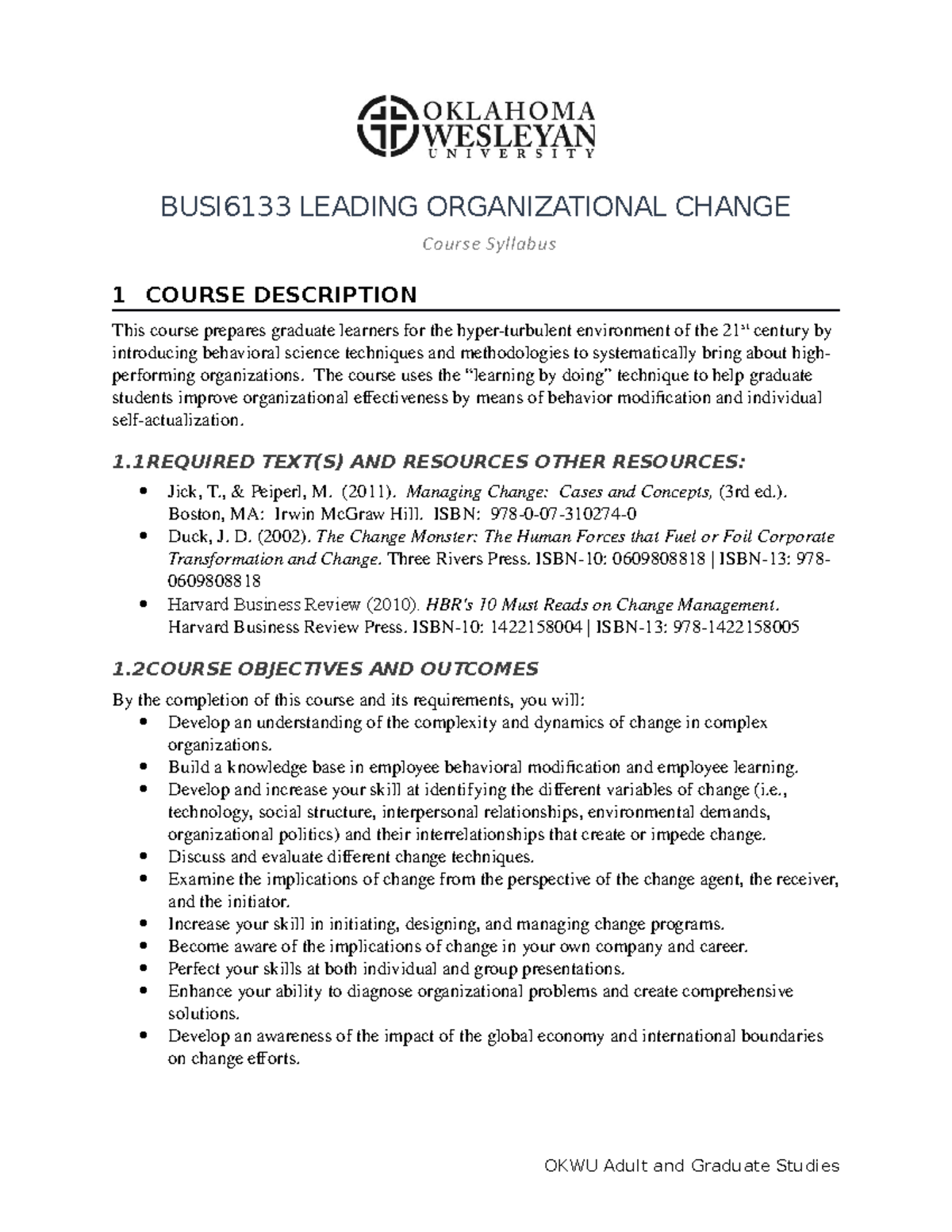 BUSI6133 Syllabus - BUSI6133 LEADING ORGANIZATIONAL CHANGE Course ...