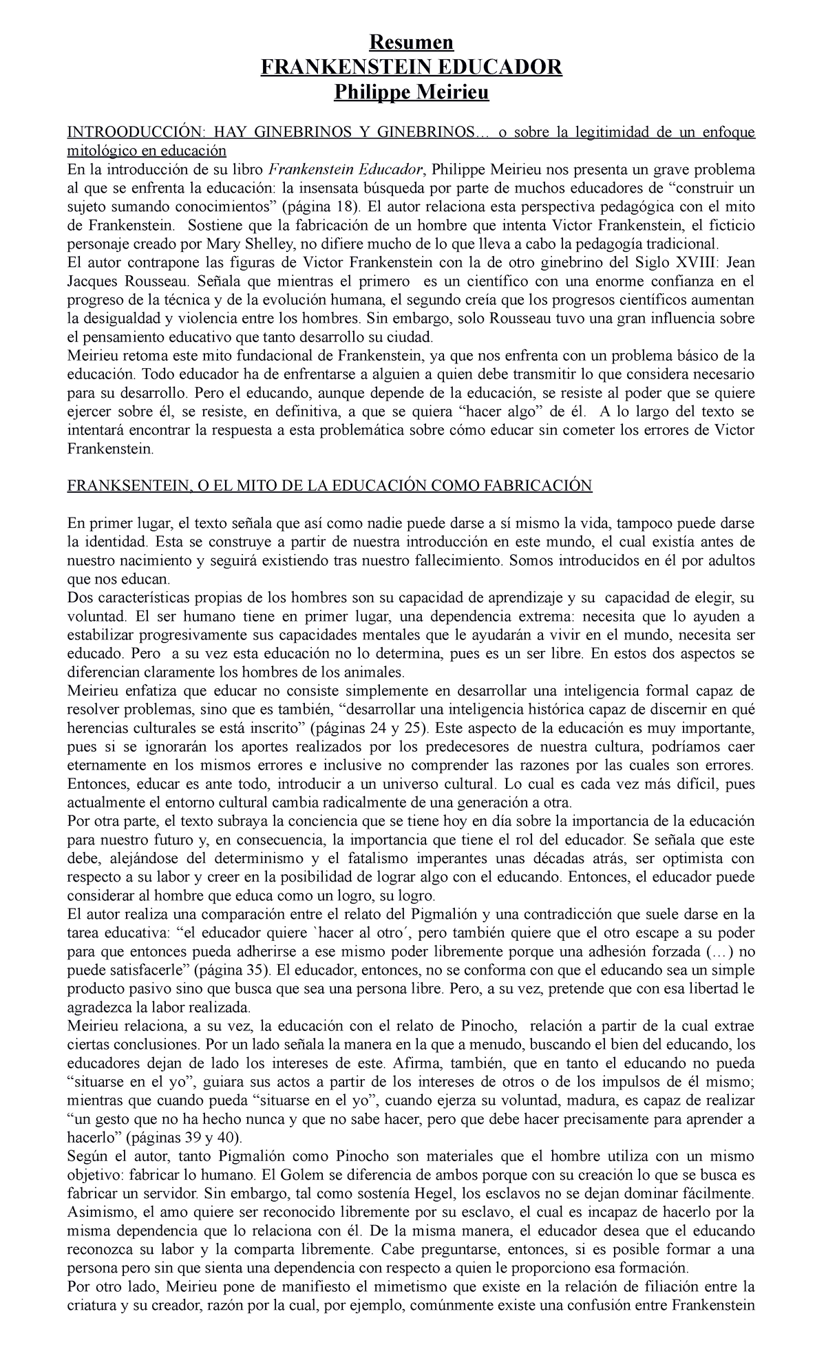 386508030 Resumen Frankenstein Educador doc - Resumen FRANKENSTEIN EDUCADOR Philippe Meirieu ...