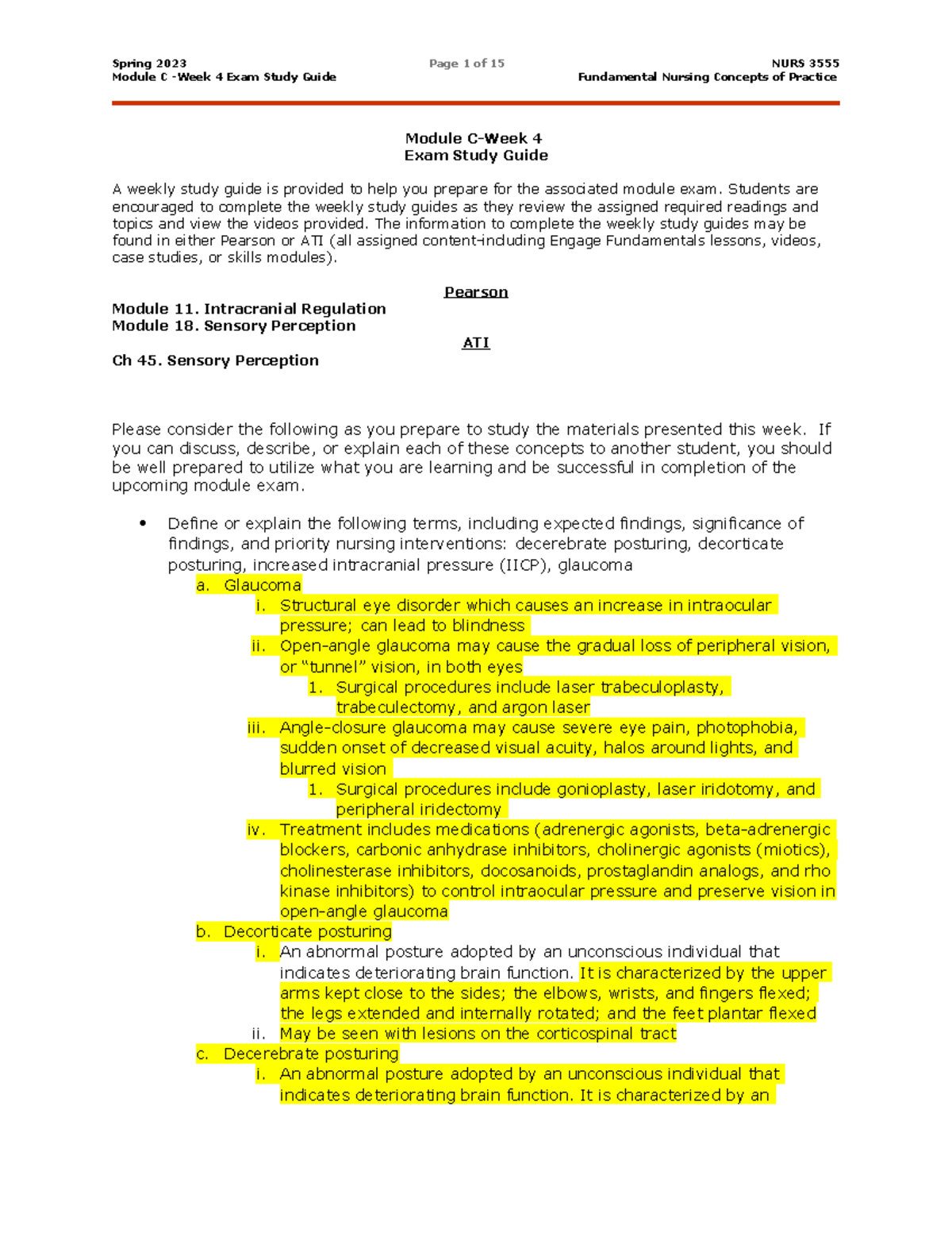 Module C- Week 4 Exam Study Guide - Module C -Week 4 Exam Study Guide ...