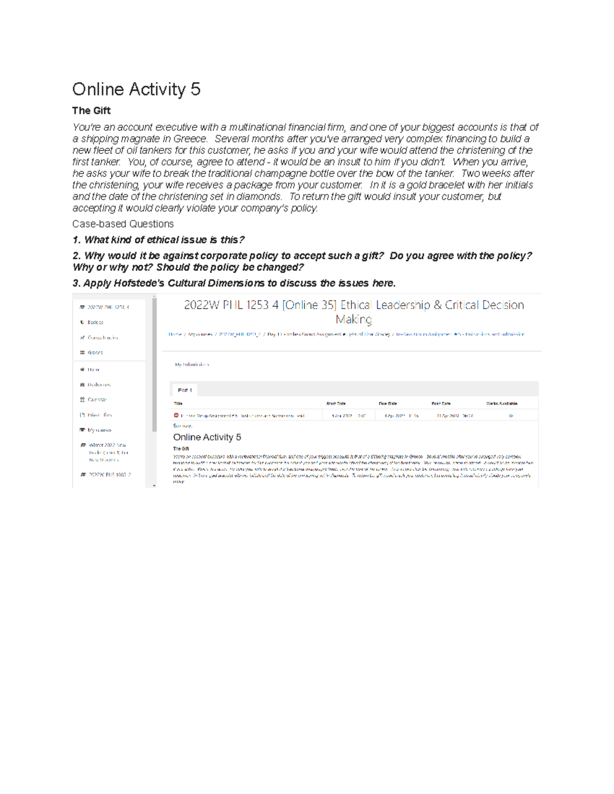 In-class assignment number 5 - Online Activity 5 The Gift an account ...