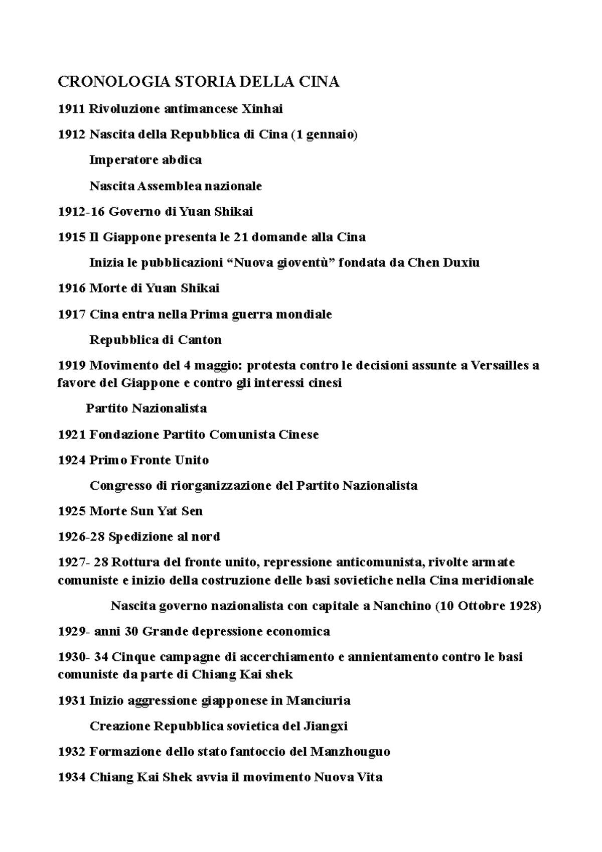 Cronologia Storia Della CINA - CRONOLOGIA STORIA DELLA CINA 1911 ...