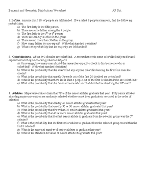 Ch8 practice packet key - TEACHER AP STAT CH 8 PRACTICE PACKET Binomial ...