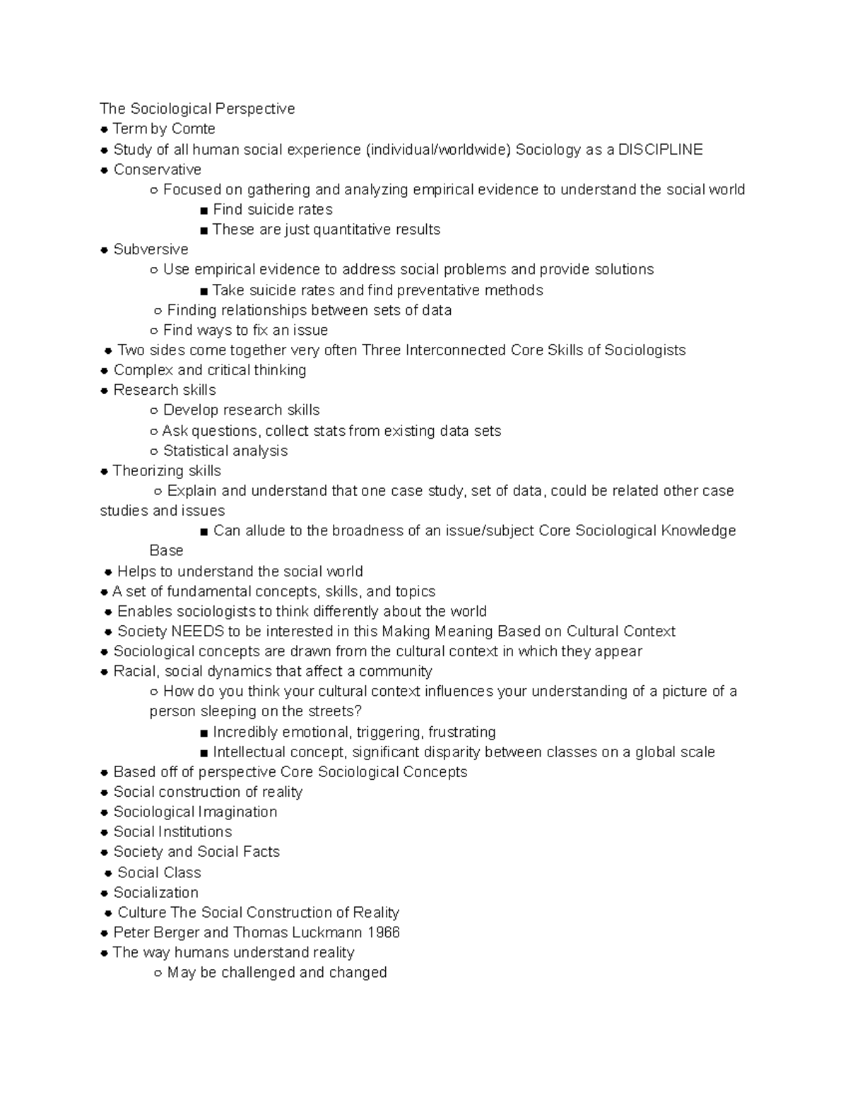 The Sociological Perspective - Summary Sociologists: Utilize a core ...