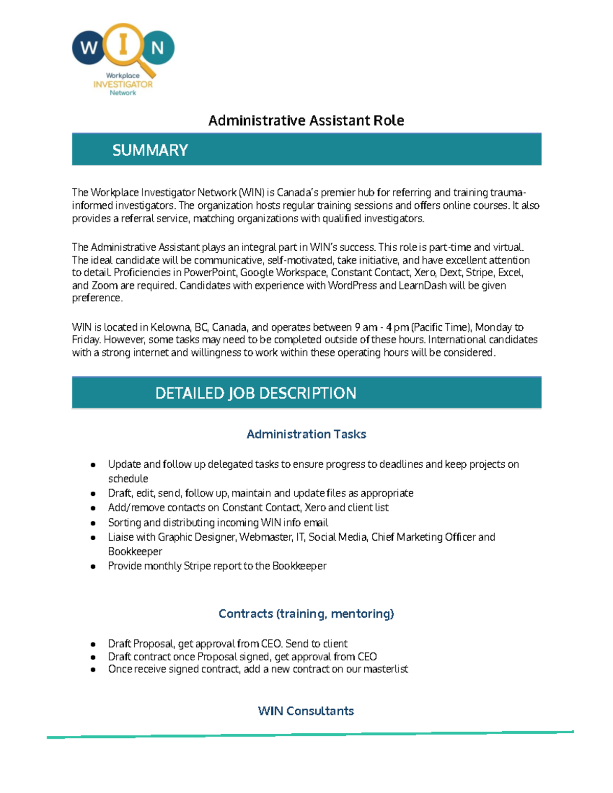 Admin role final - Administrative Assistant Role SUMMARY The Workplace ...