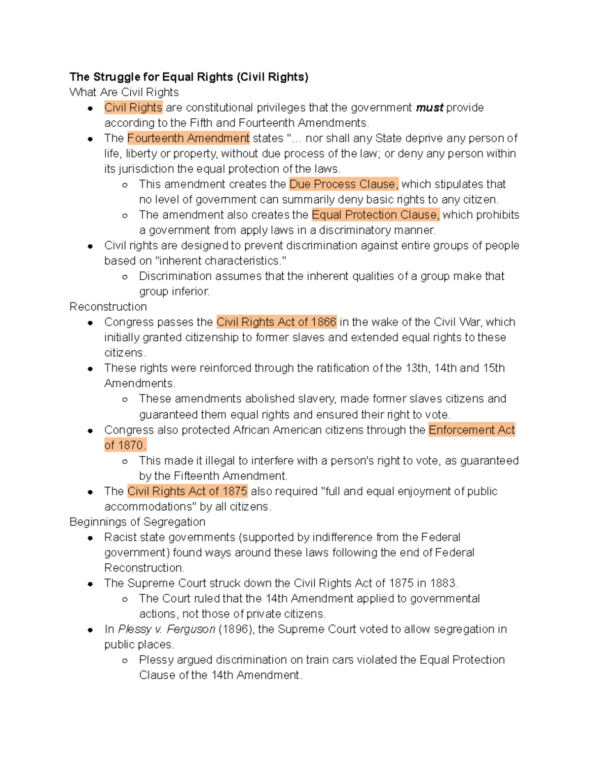 Gov Chapter 5 - lecture notes - The Struggle for Equal Rights (Civil ...