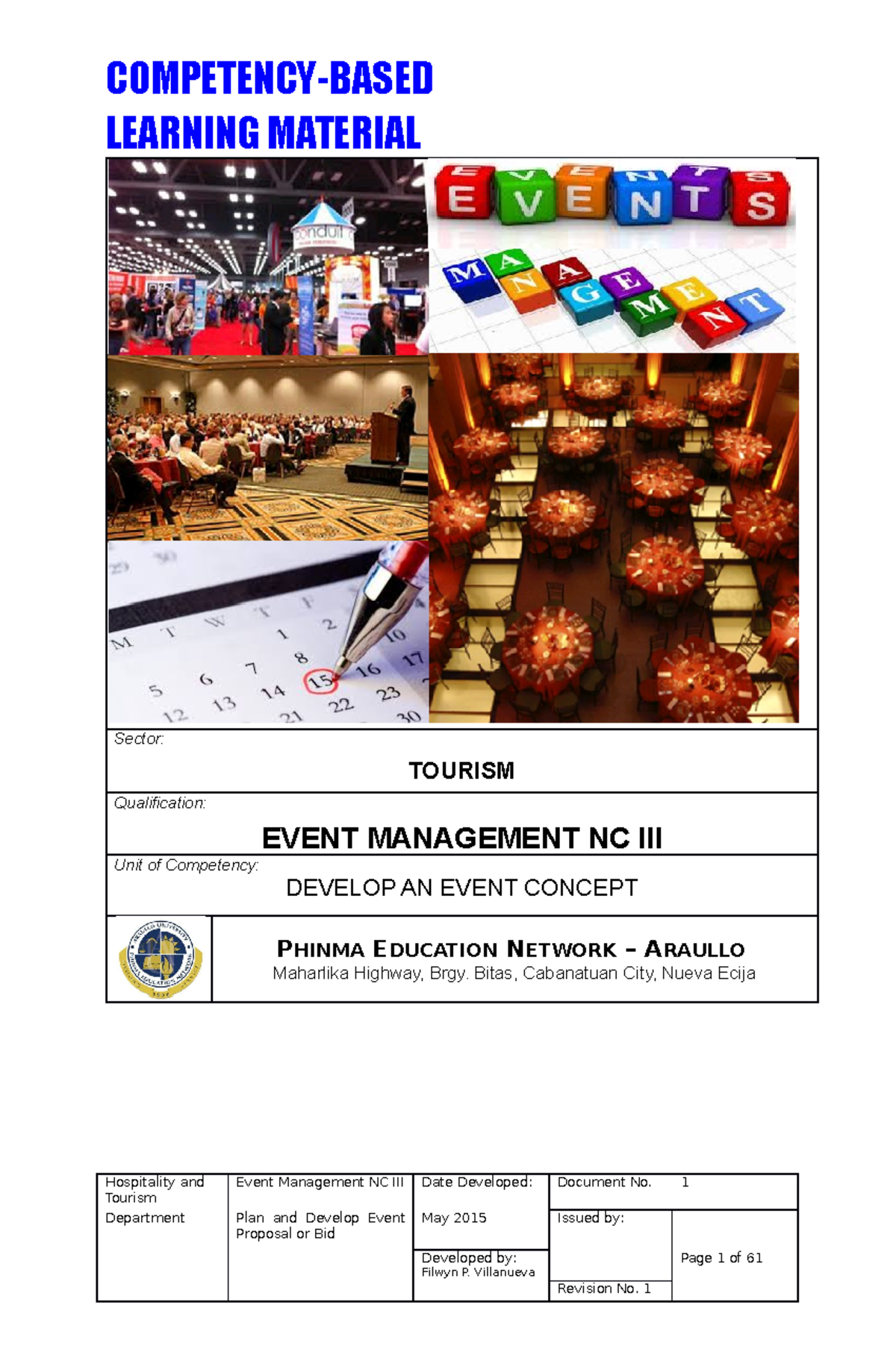 392234443 Develop an Event Concept - COMPETENCY-BASED LEARNING MATERIAL Sector: TOURISM - Studocu