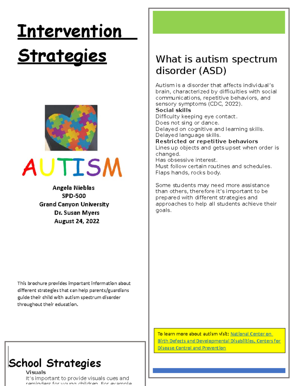 Autism Brochure - Intervention Strategies Angela Nieblas SPD- Grand ...