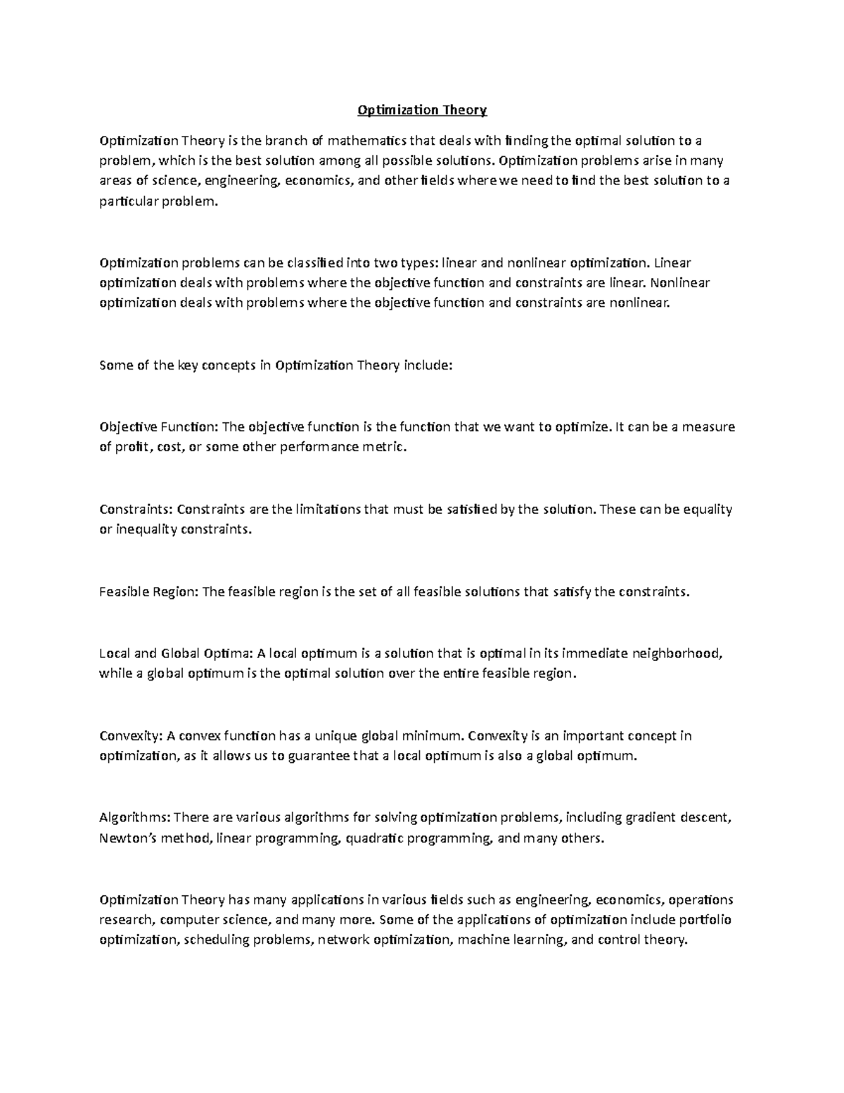 Optimization Theory - Optimization problems arise in manyareas of ...