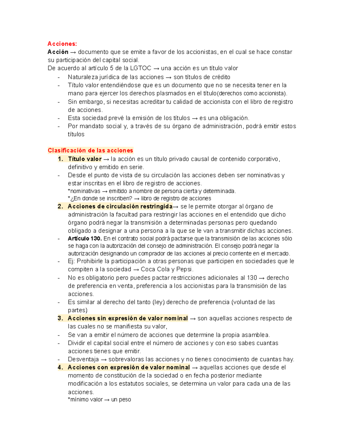 Acciones - Acciones: Acción → documento que se emite a favor de los ...
