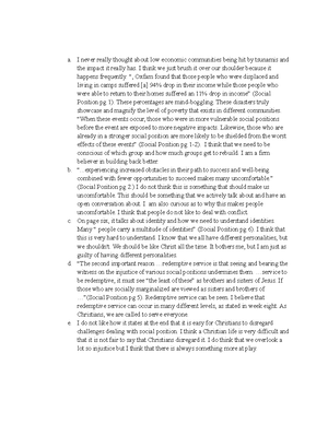 Week 11 - Prompts are given and one must read and reflect on certain ...