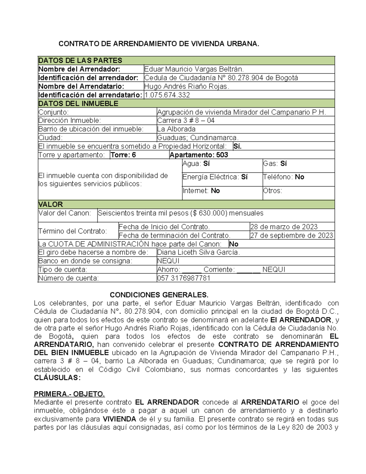 Modelo Contrato DE Arrendamiento Vivienda Urbana Murador DEL Campanario ...