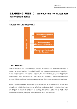 TAM2601 Tut MEMO 2020 - memo - Tutorial Letter 201/2/ The Teacher as Classroom Manager TAM - Studocu