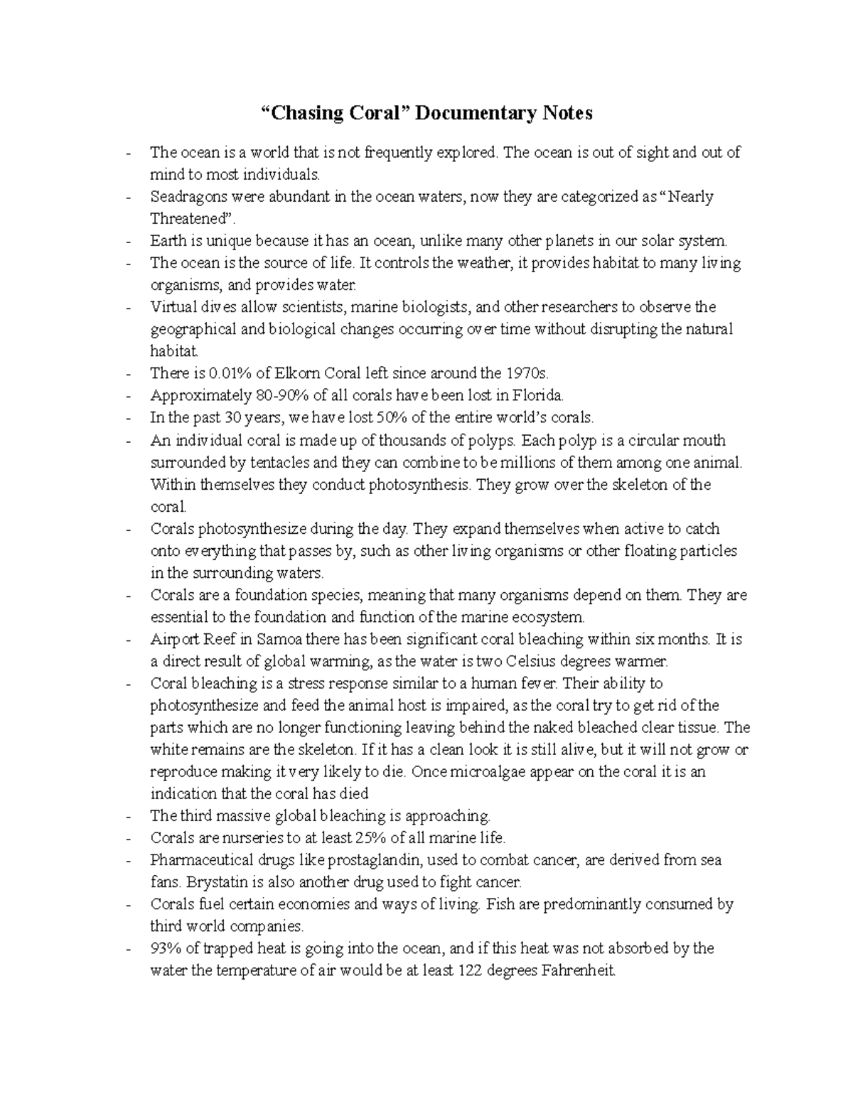 “Chasing Coral” Documentary Notes - The ocean is out of sight and out ...