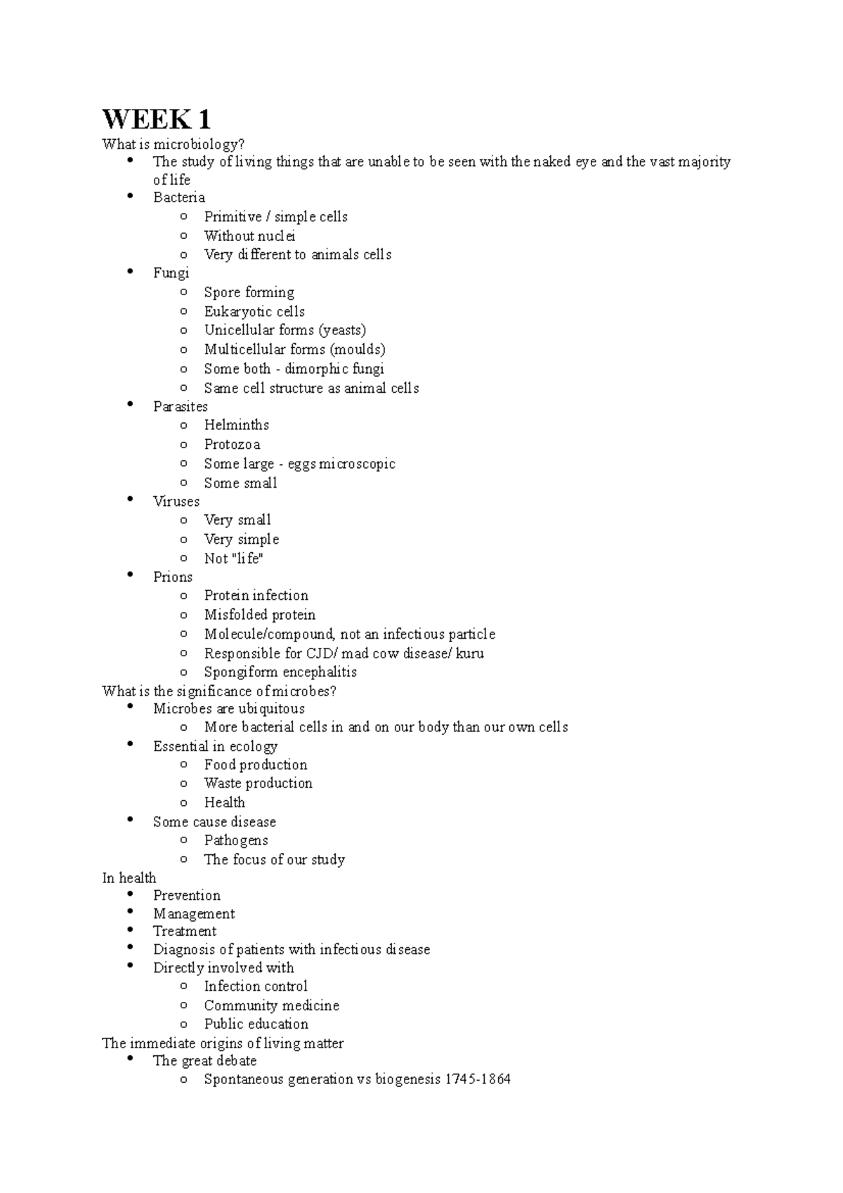 BM1022 - week 1 lecture 1 - WEEK 1 What is microbiology? The study of ...