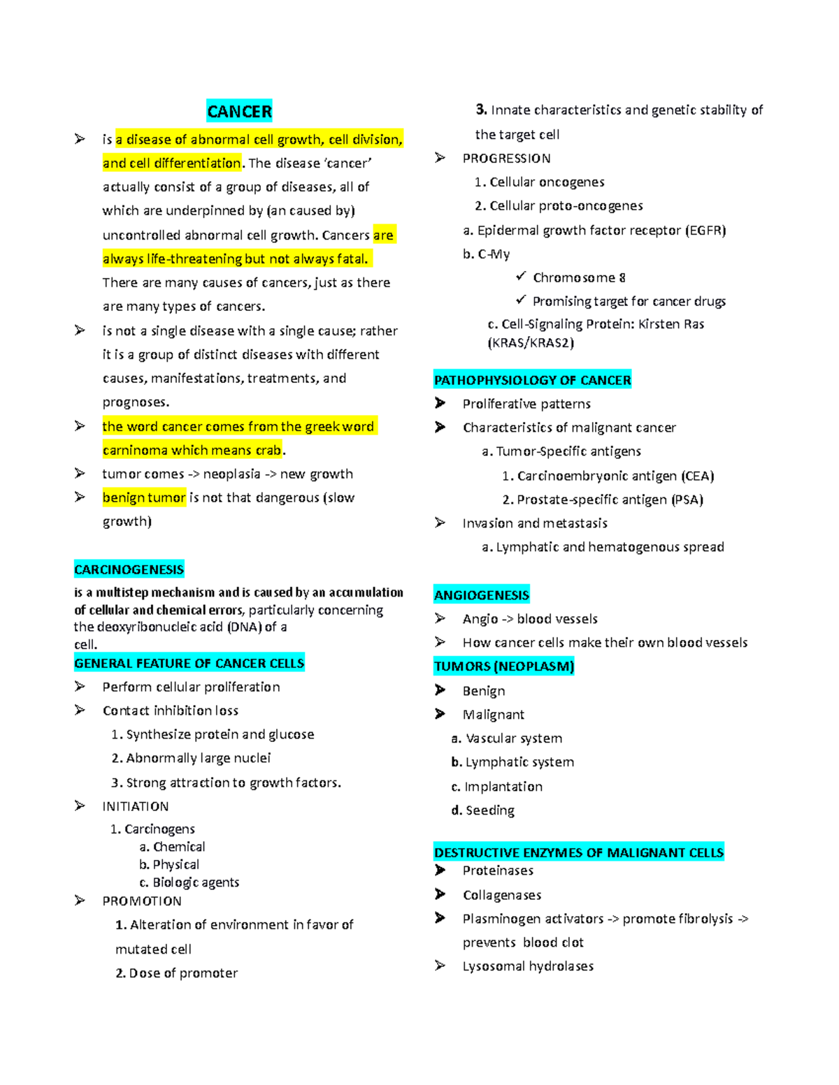 Cancer Notes - CANCER is a disease of abnormal cell growth, cell ...