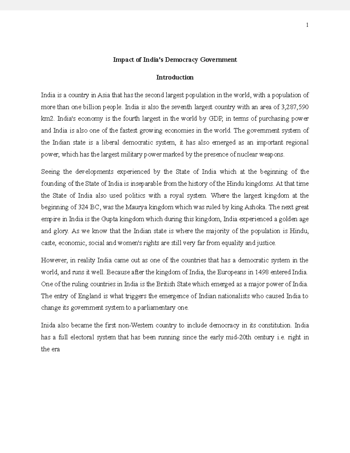 Impact of India's Democracy Government- Discussion and Overview - 1 ...