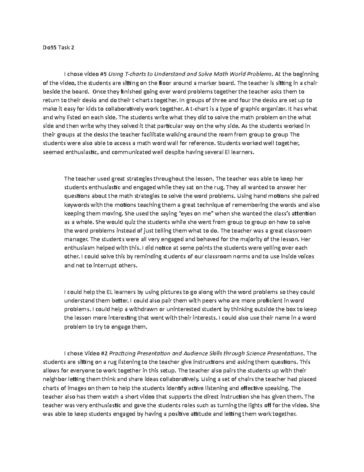 Do95 Task 2 - Pass - Do95 Task 2 I chose video #9 Using T-charts to ...