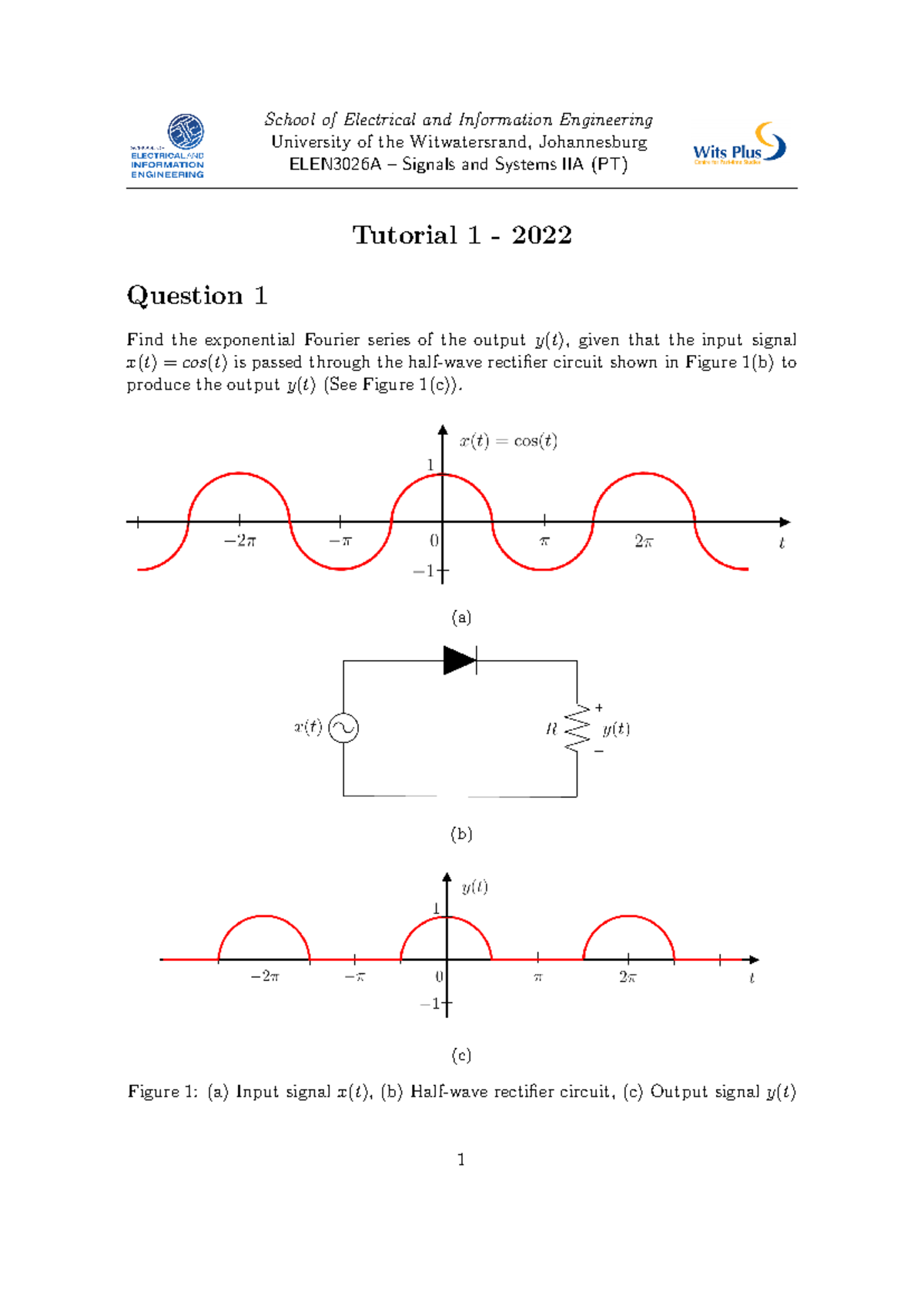 ELEN3026A - Tutorial 1 (Fourier series) - University of the ...
