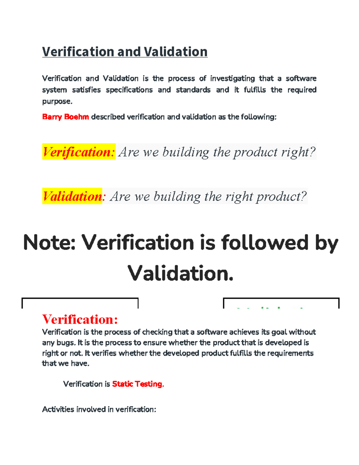 SE Validation and Verification - Verification and Validation ...