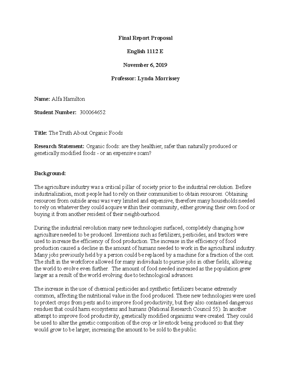 Report Proposal - Final Report Proposal English 1112 E November 6, 2019 ...