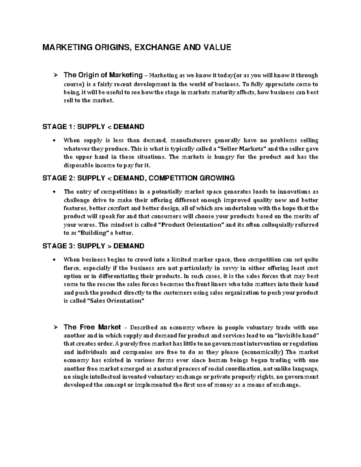 Marketing Origins and Exchange and Value - MARKETING ORIGINS, EXCHANGE ...