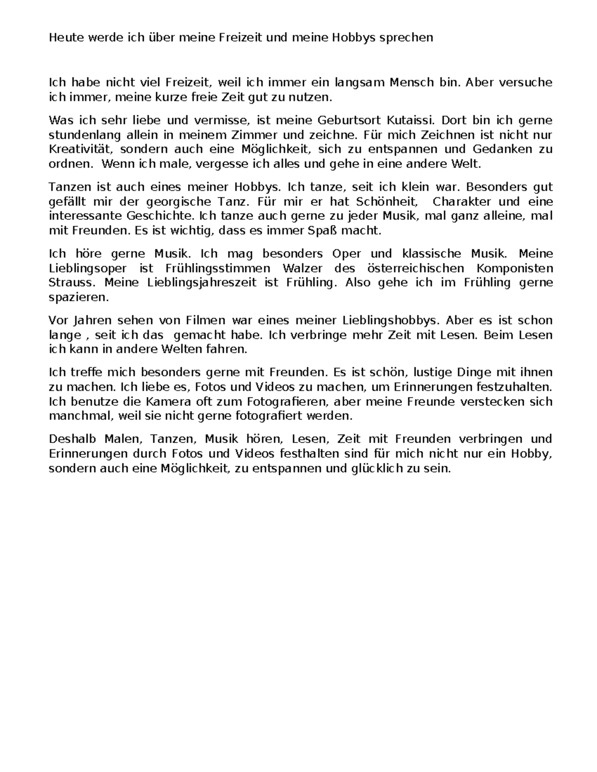 German presentation - Heute werde ich über meine Freizeit und meine ...