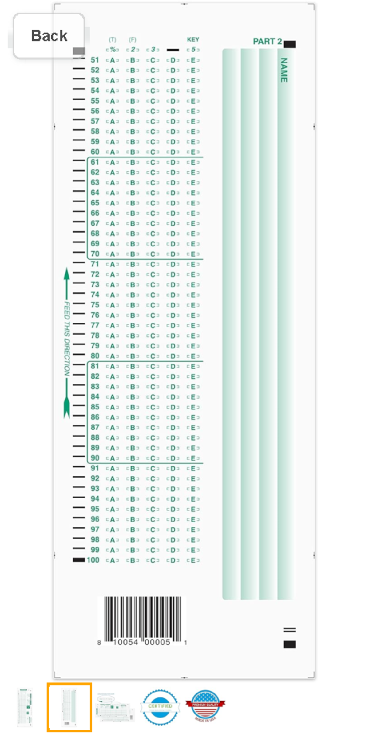 Amazon.com Official Scantron Brand 882-E Answer… - Back (T) (F) KEY ...