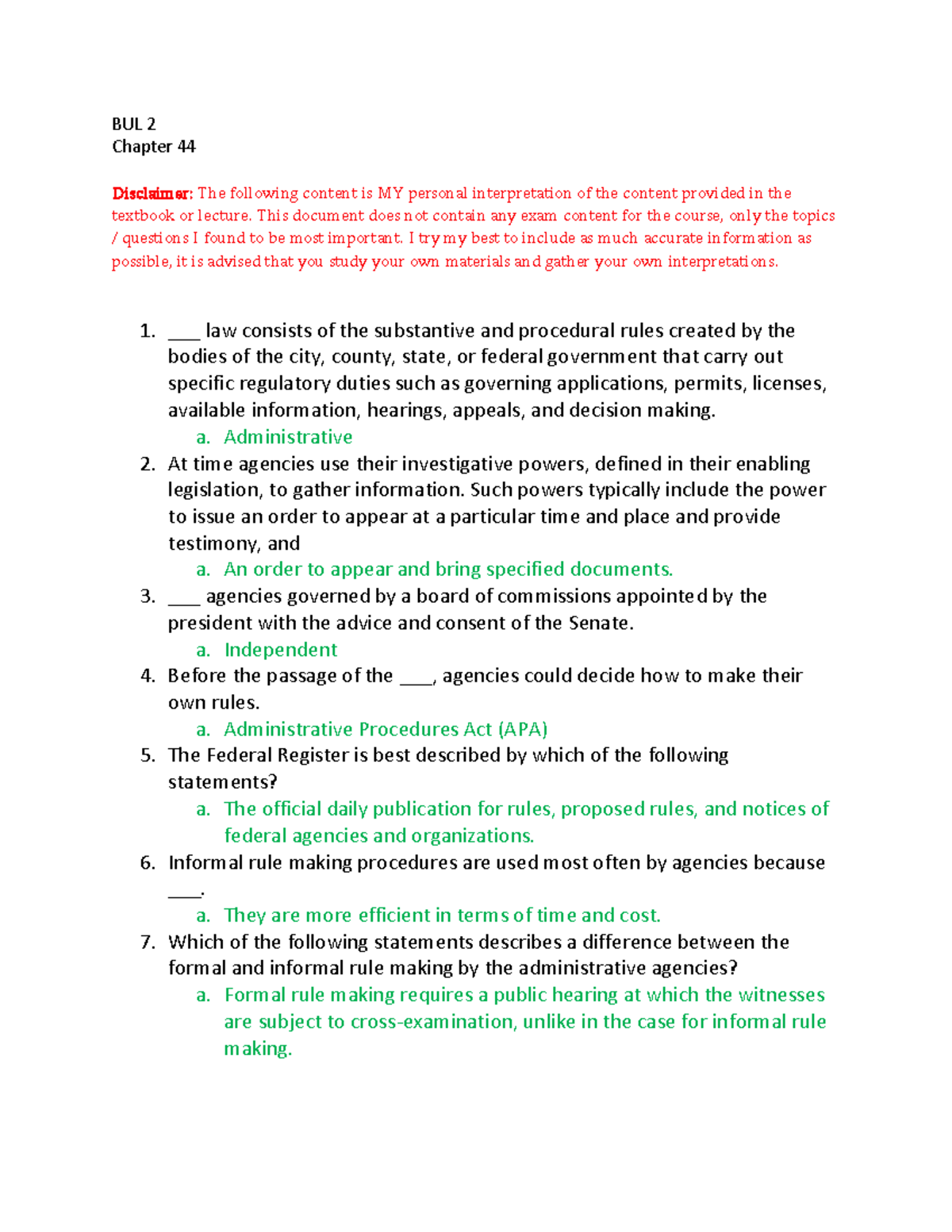 BUL2 Ch. 44 - Practice Questions based on Ch. 44 of Business Law 2 ...