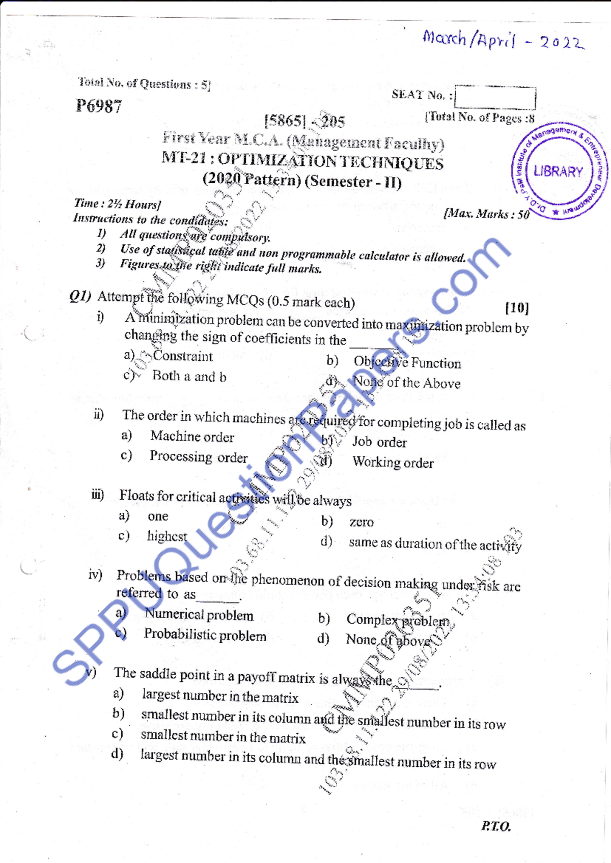 Postgraduate-pg master-computer-applications-mca semester-2 2022 may optimization-techniques ...