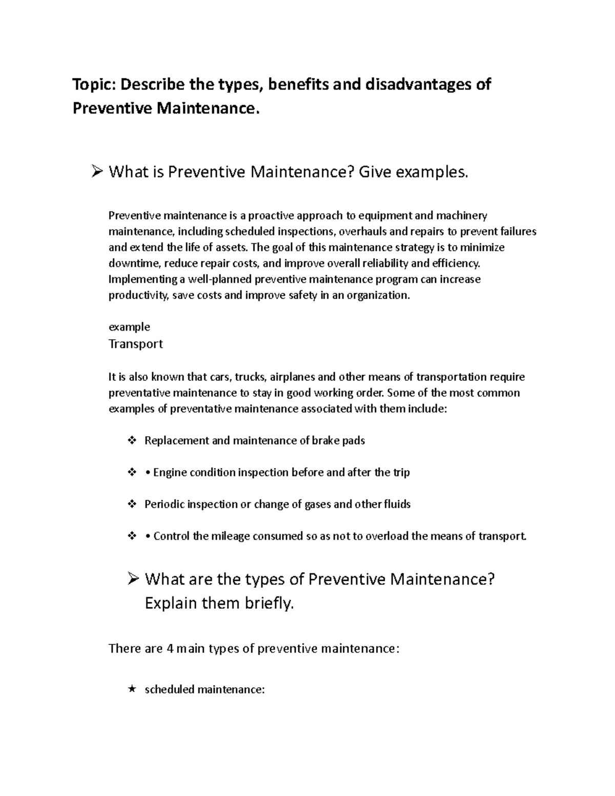 Topic Describe the types - What is Preventive Maintenance? Give ...